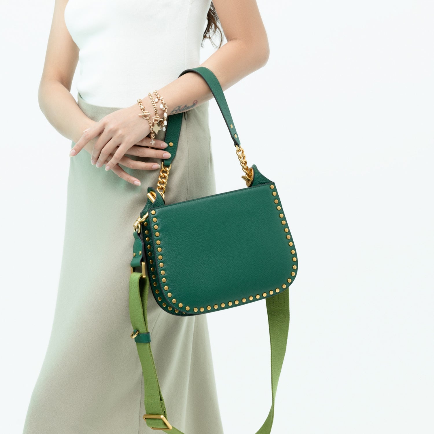JENA X Forest Green Studded Shoulder Bag